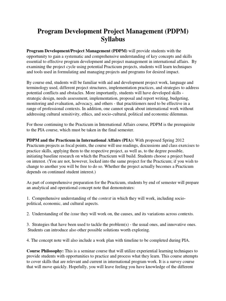 Program Development Project Management Syllabus | PDF | Needs ...