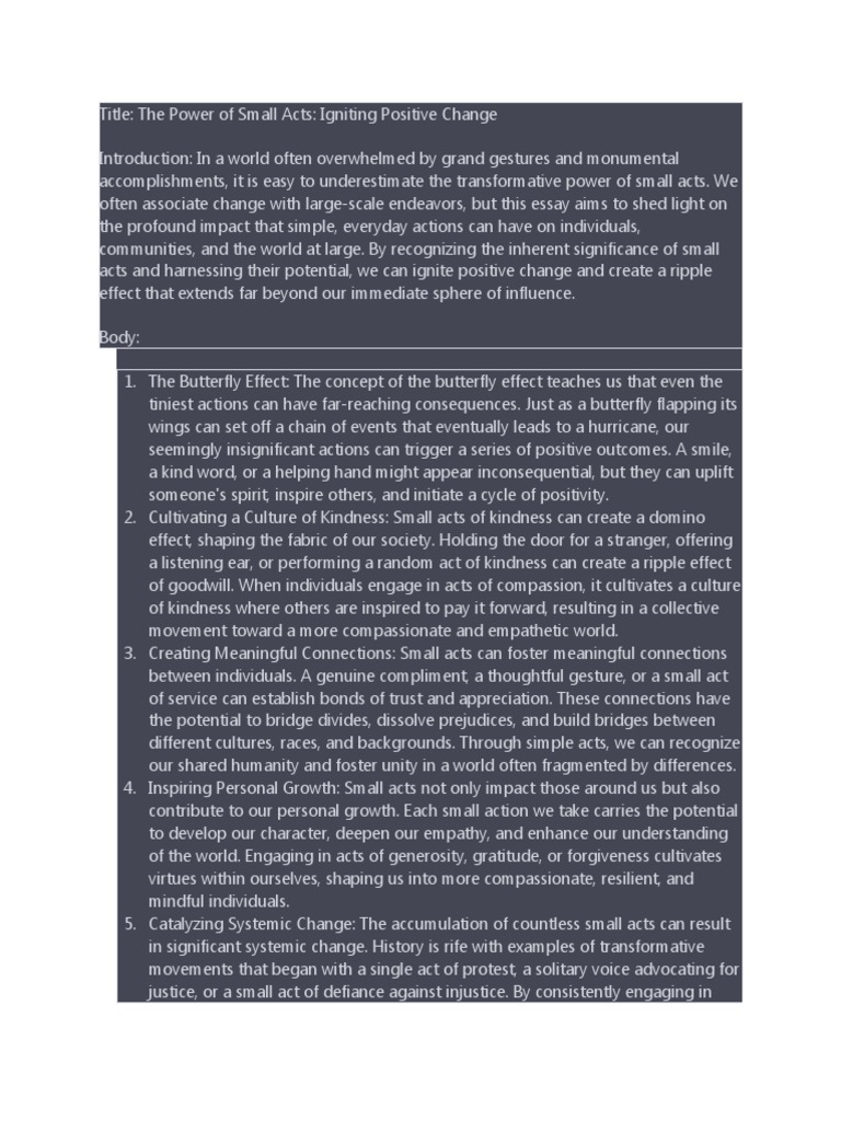 Power of Small Act Essay | Download Free PDF | Compassion | Social Institutions