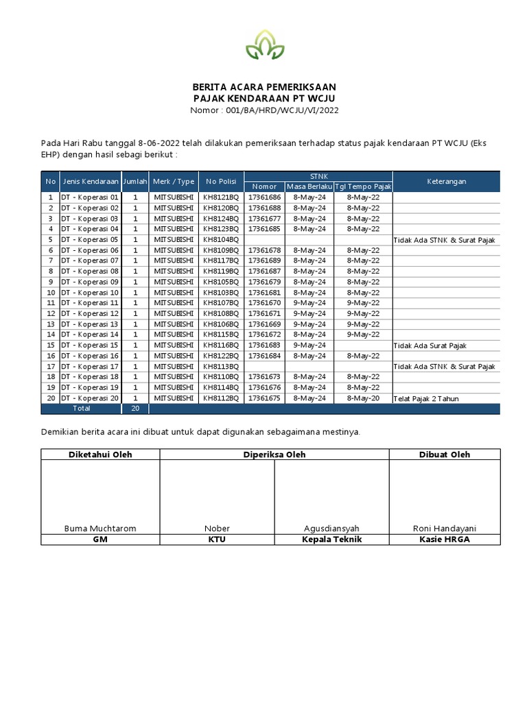Form Berita Acara STNK | PDF