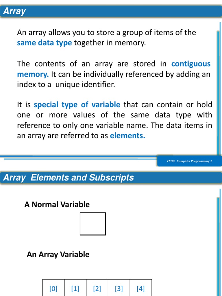 One Dimensional Array | PDF | Variable (Computer Science) | Software ... One Dimensional Array | PDF | Variable (Computer Science) | Software ...