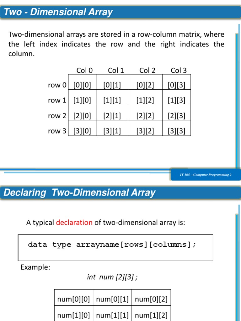 Two Dimensional Array Pdf Algorithms And Data Structures Computer Programming
