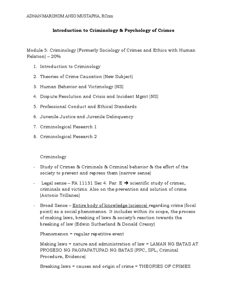 Introduction to Criminology Overview | PDF | Criminology | Crimes