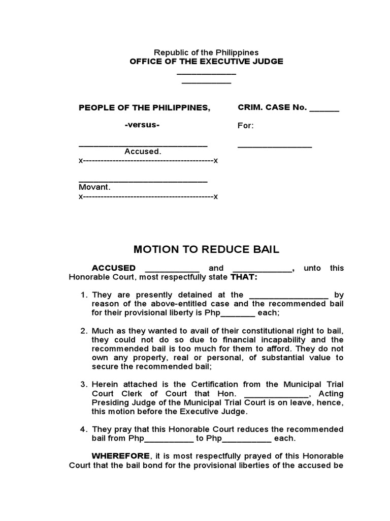 Motion To Reduce Bail | PDF