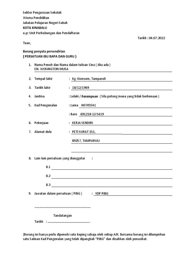 Borang AJK PIBG | PDF