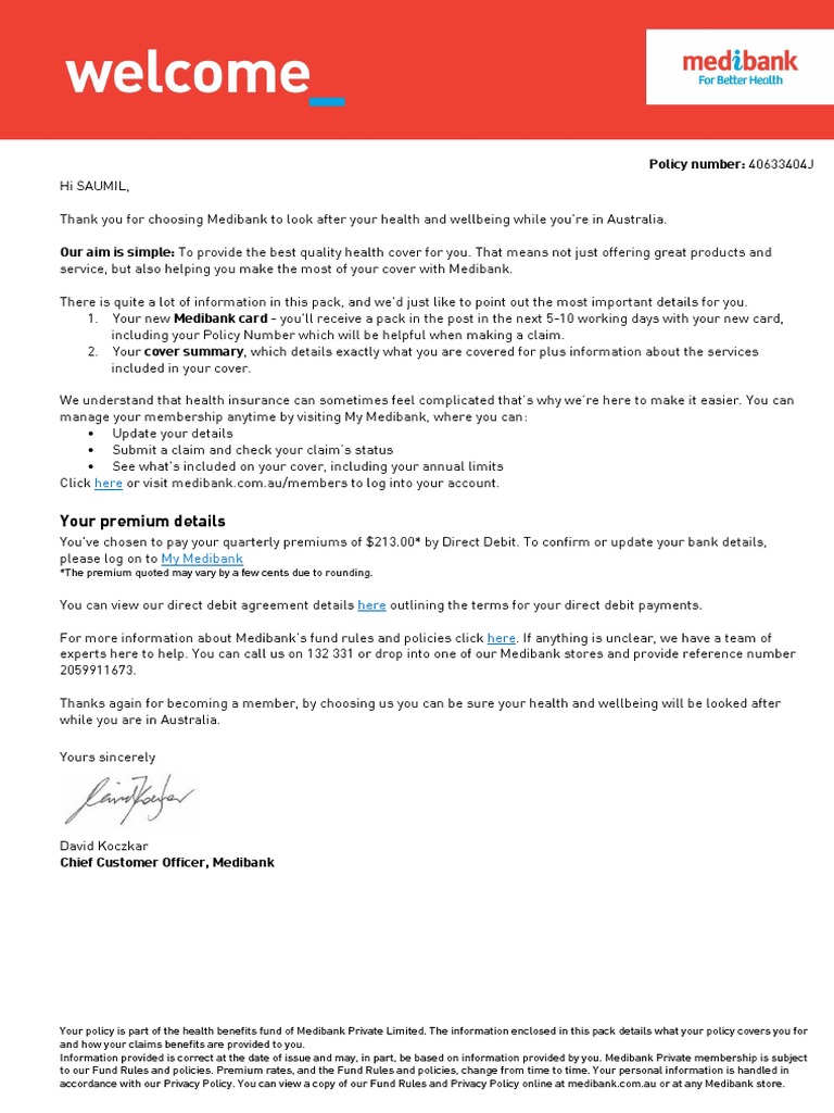 Medibank Welcome Pack | PDF | Insurance | Debit Card