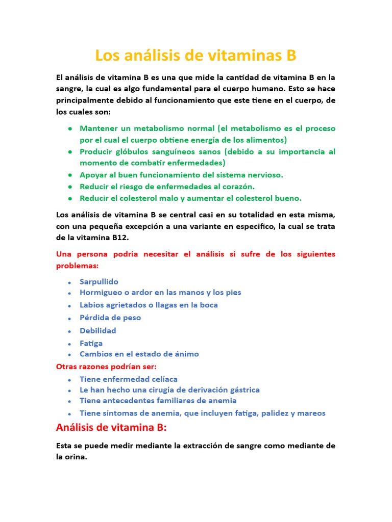 Los Análisis de Vitaminas B Definitivo | PDF | Vitamina B12 | Vitamina