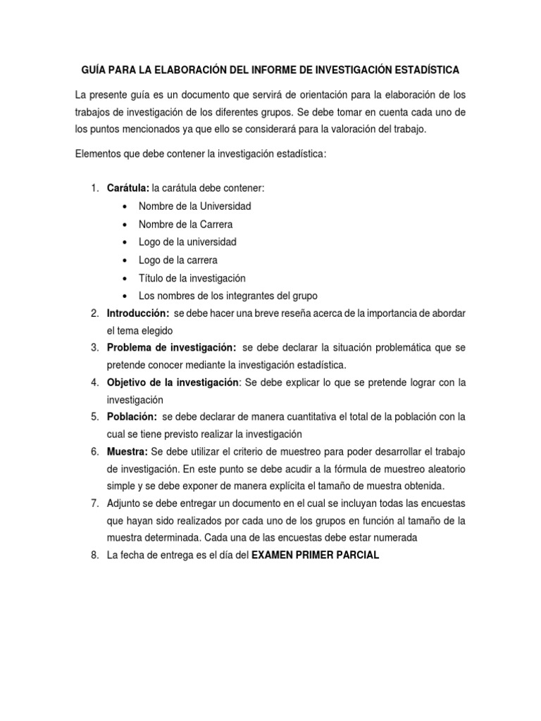 Guía para La Elaboración Del Informe de Investigación Estadística | PDF