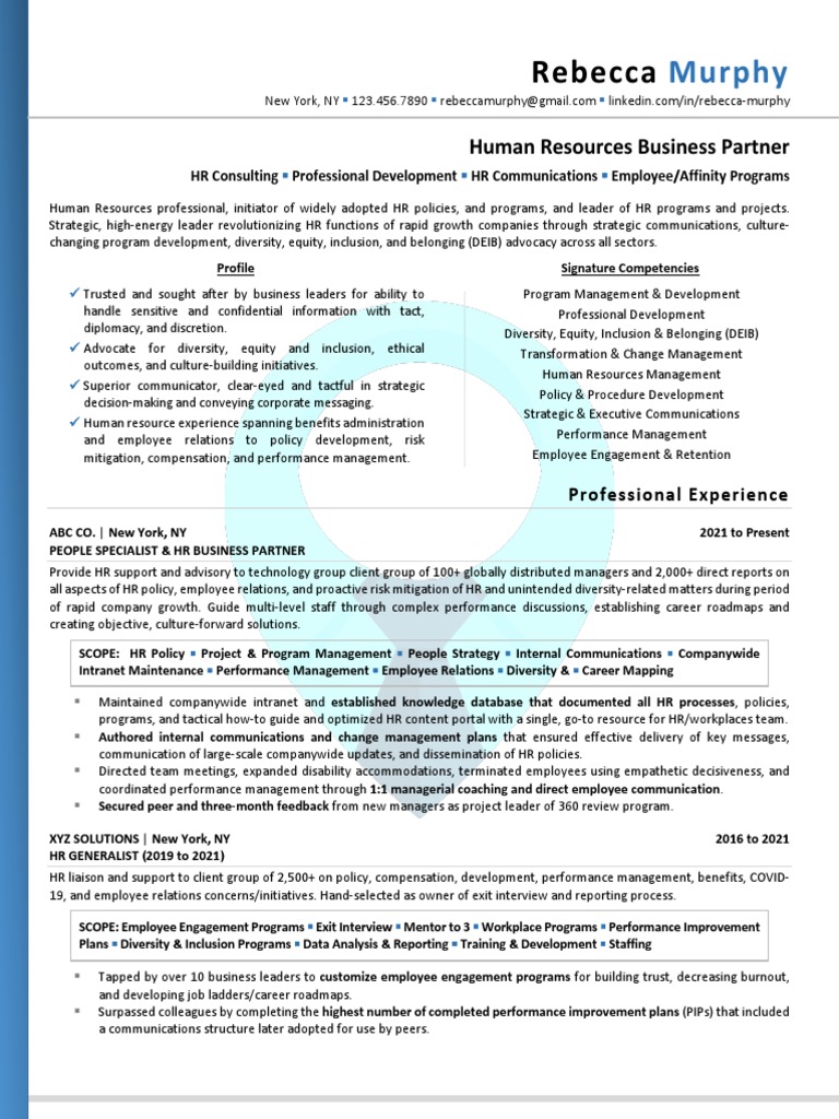 Human Resources Business Partner HRBP Resume Sample | PDF