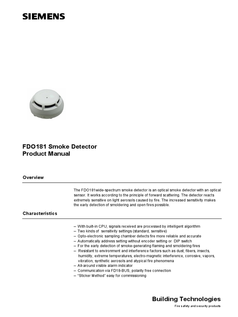 020 FDO181 A6V10214488 A en | PDF | Sensor | Smoke