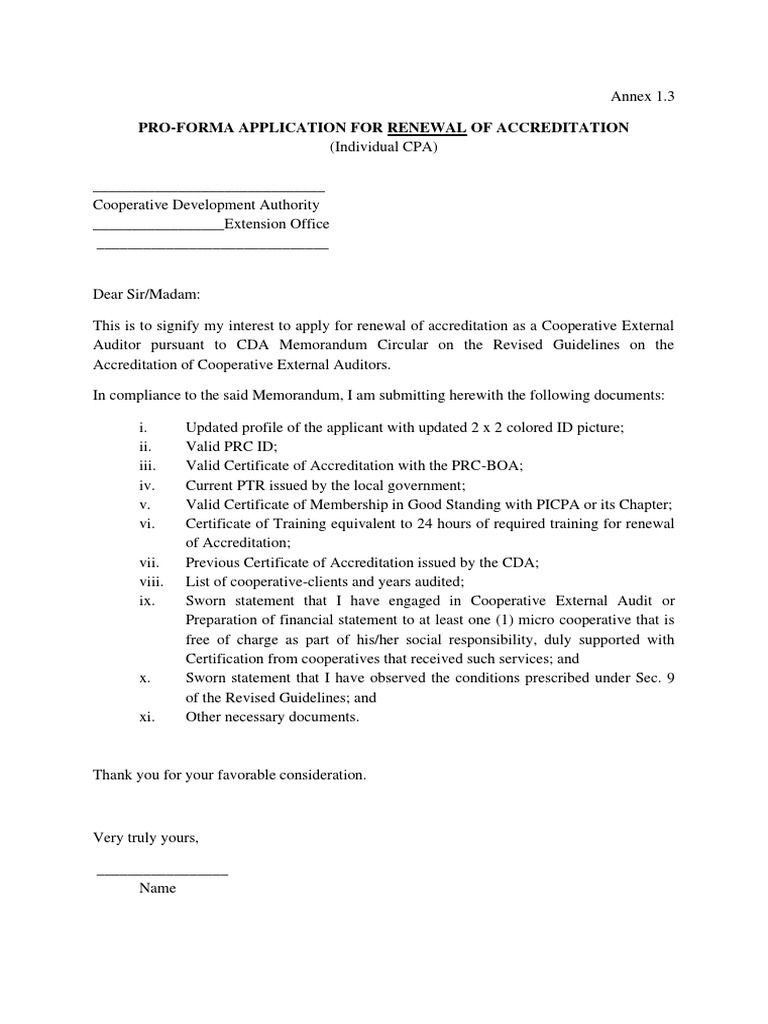 CDA Sworn Statement for Auditor Renewal | PDF