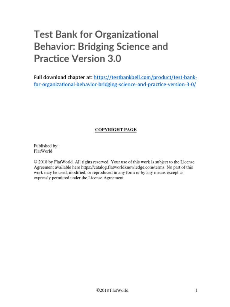 Test Bank For Organizational Behavior Bridging Science and Practice ...