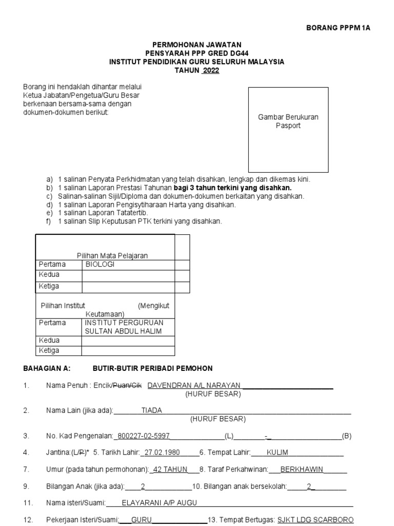 02 Borang PPPM 1a Pensyarah | PDF
