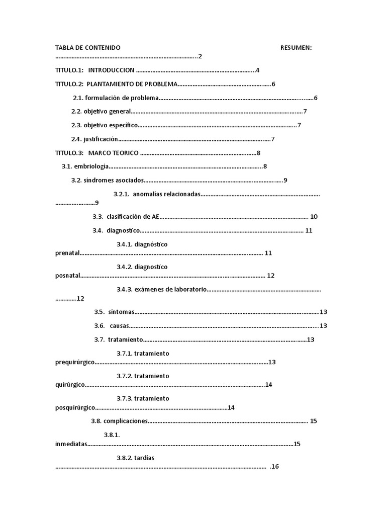 Tabla de Contenido Resumen | PDF