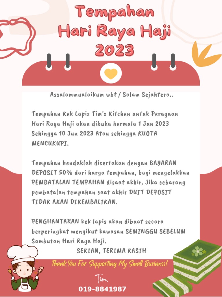 Tempahan Kek Lapis Hari Raya Haji | PDF