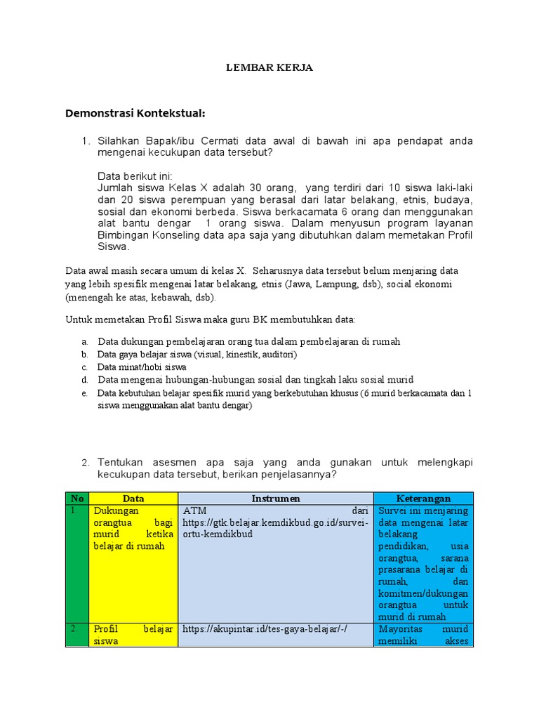 LEMBAR KERJA Demonstrasi Kontekstual_Guru BK_Kelas 7 | PDF