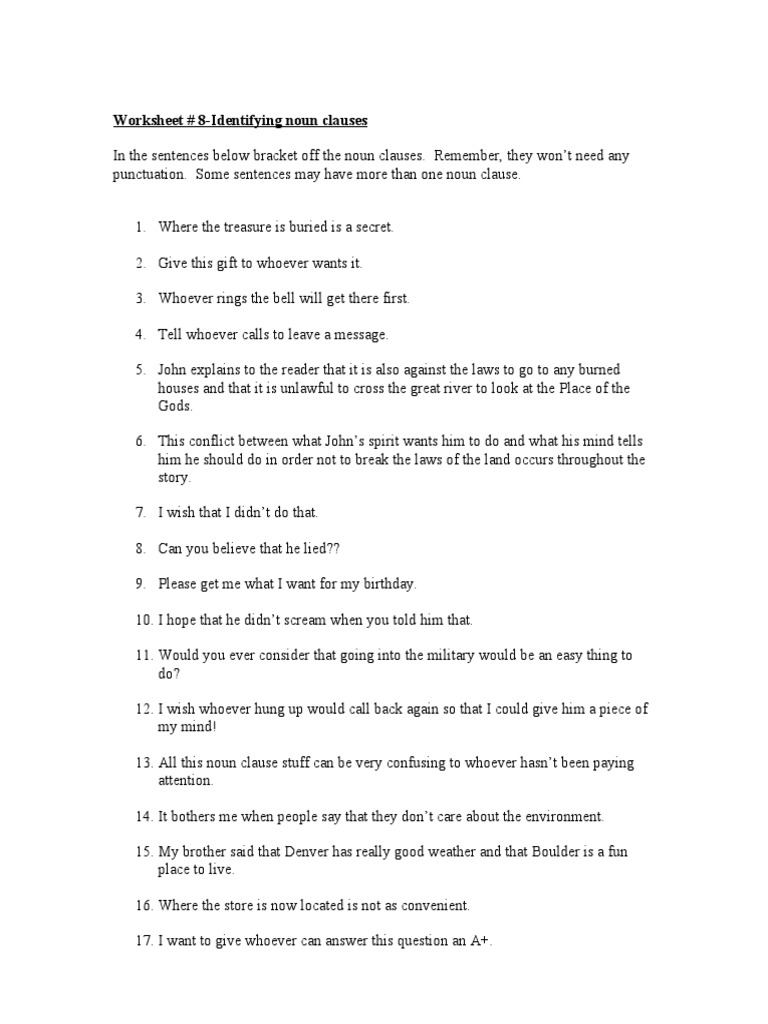 Worksheet 8-Noun Clauses | PDF