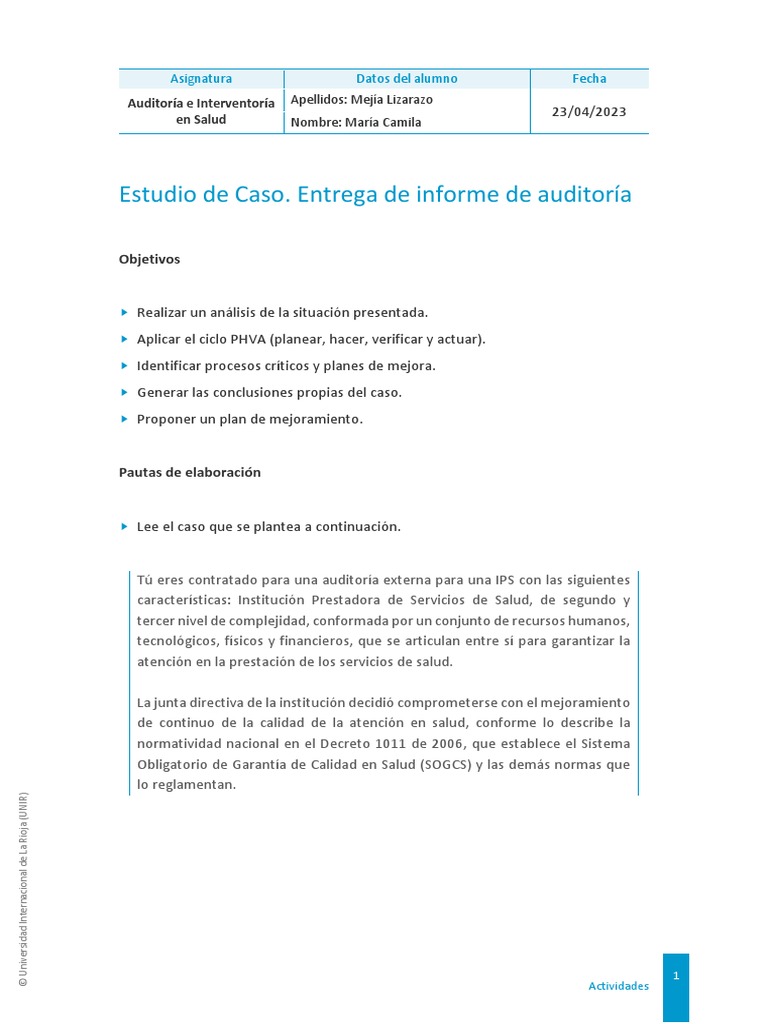 Entrega de Informe de Auditoría | PDF | Auditoría | Hospital