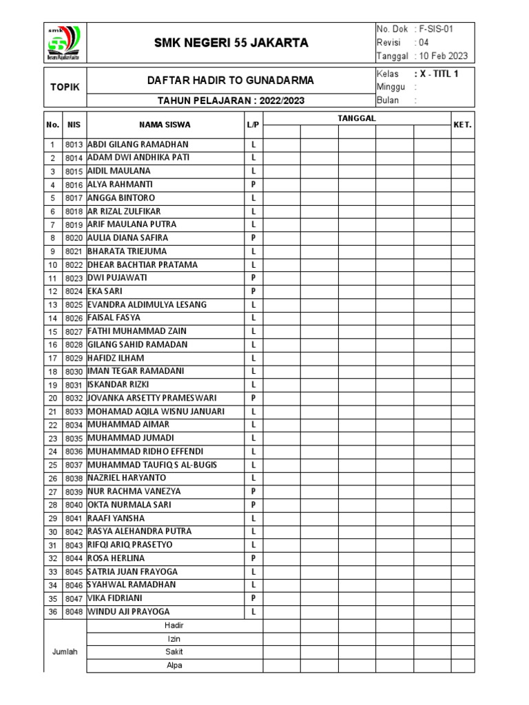 Daftar Hadir To Gundar | PDF