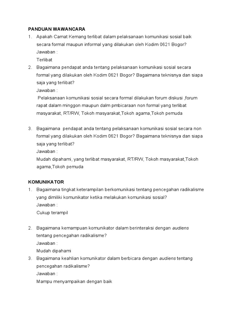 Panduan Wawancara Kesbangpol Pdf