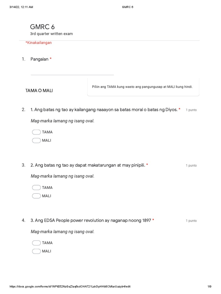 GMRC 6_ 3rd quarter written exam | PDF