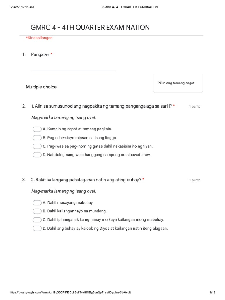 Cg Matatag Curriculum Grade 4 Gmrc 4th Periodical Test