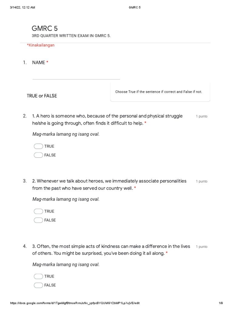 GMRC 5 3rd QRT Written Exam | PDF