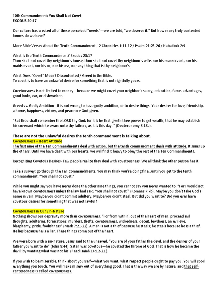 10th Commandment | PDF | Ten Commandments | Greed