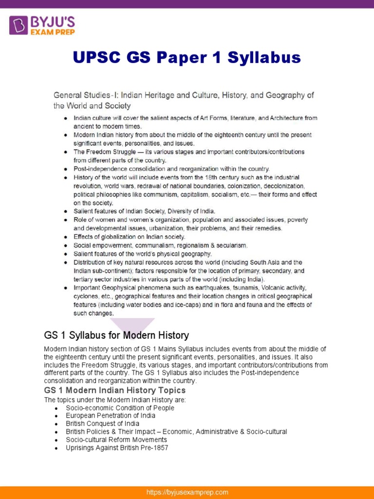 Upsc Gs Paper 1 Syllabus 76 | PDF | Indian Independence Movement | Earth