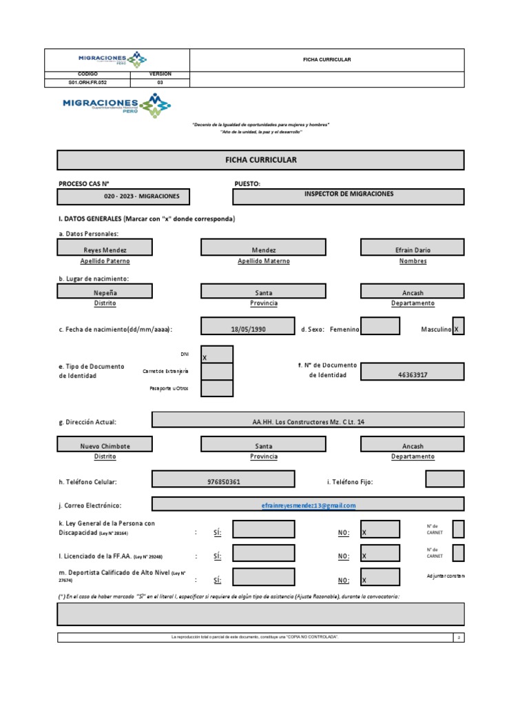 FICHA_CURRICULAR_CAS_2023 | PDF | Titulo academico