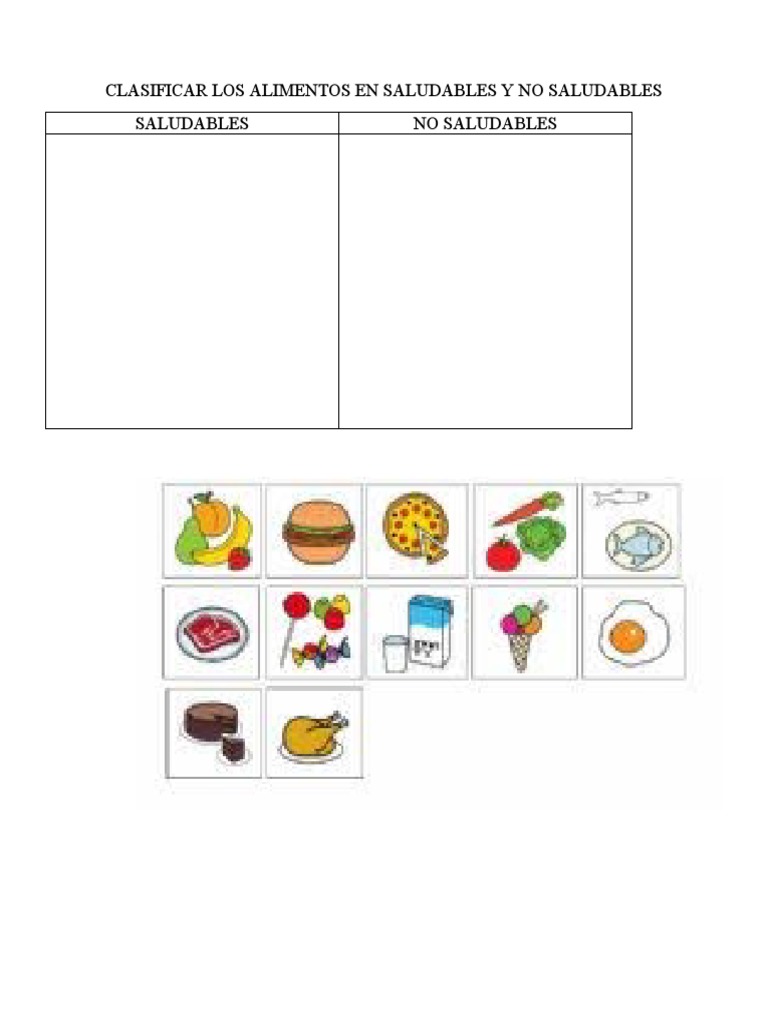 CLASIFICAR LOS ALIMENTOS EN SALUDABLES Y NO SALUDABLES | PDF