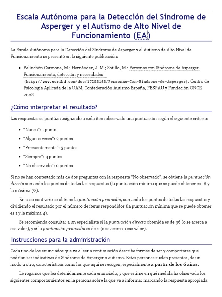 EspectroAutista - Info - Escala Autónoma para La Detección Del Síndrome de Asperger y El Autismo ...