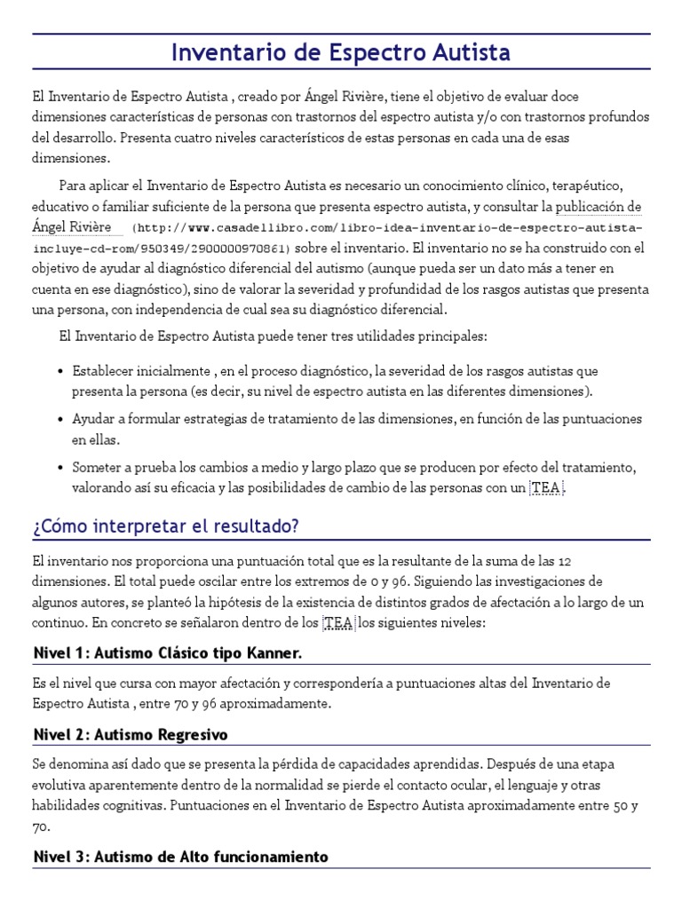 EspectroAutista - Info - Inventario de Espectro Autista | PDF