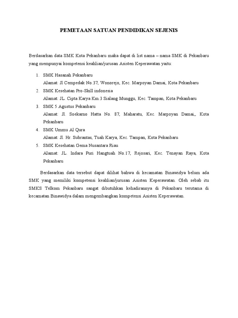 Pemetaan Satuan Pendidikan Sejenis | PDF