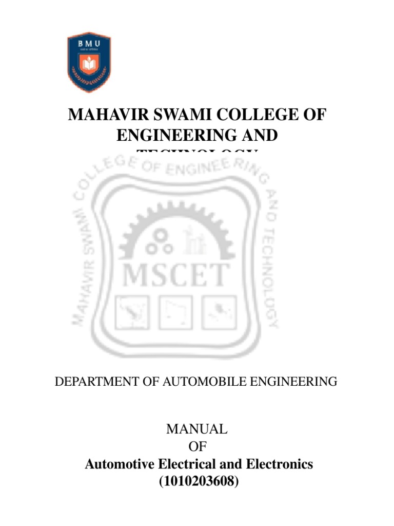 Aee Lab Manual - Mscet - Bmu | PDF | Ignition System | Electric Generator
