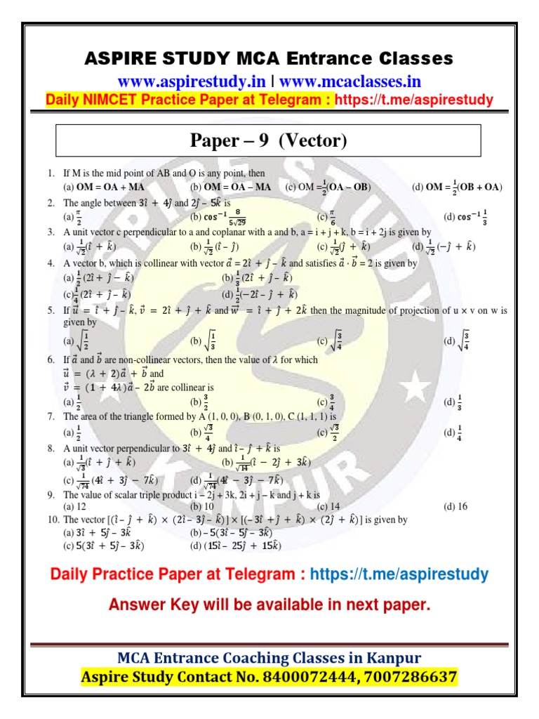 09 Vector NIMCET Study Material Free - Zo3lsq8sc9qrf6laml2s | PDF | Teaching Methods & Materials