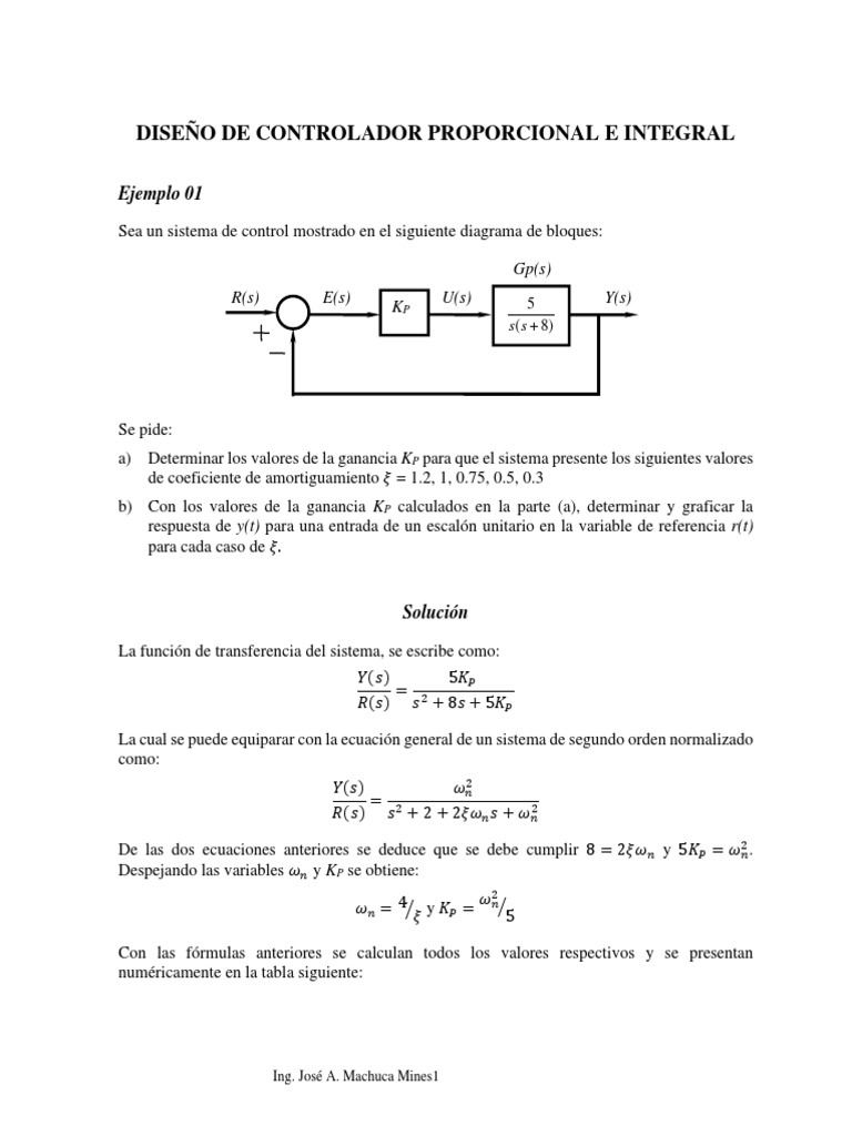 Controlador Proporcional e Integral en Sistemas | PDF | Ecuaciones ...