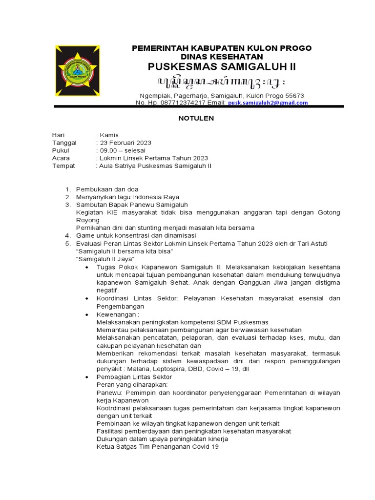 Notulen Lokmin Linsek Pertama 2023 | PDF