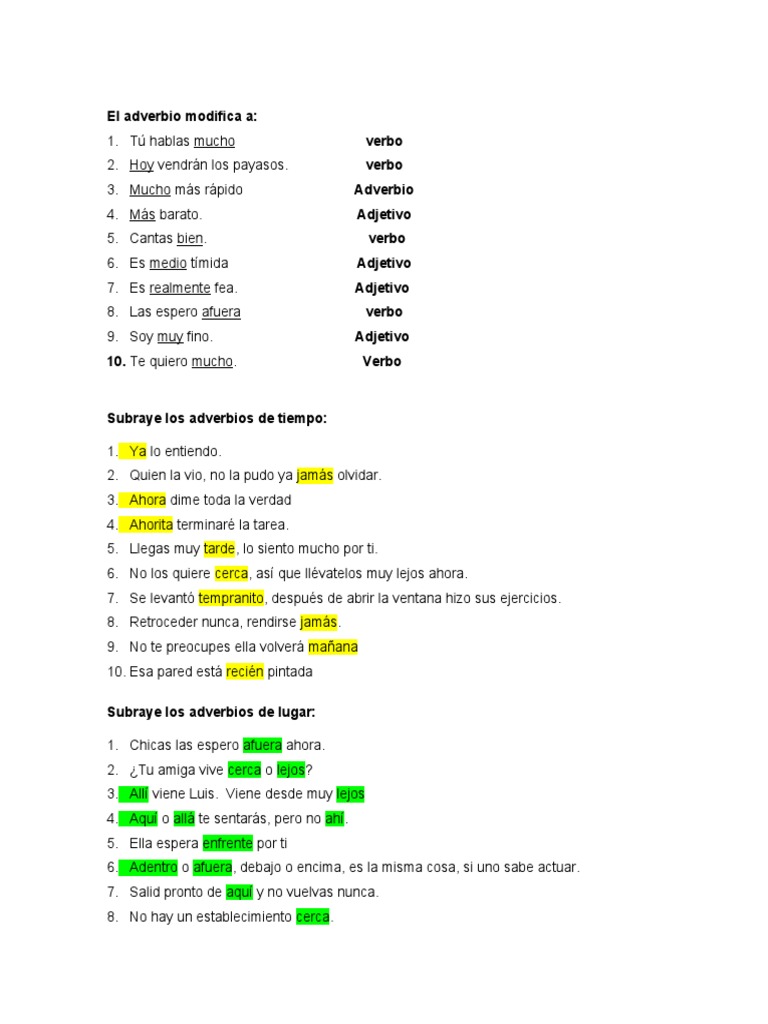 Ejercicis de Adverbios | PDF | Adverbio