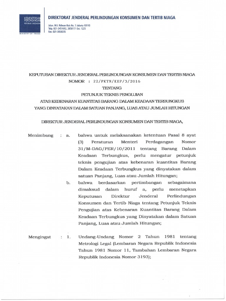 SK Dirjen No 22 tahun 2016 - BDKT Panjang, Luas dan Hitungan | PDF