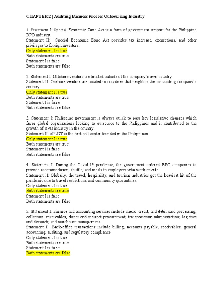 CHAPTER 2 Auditing Business Process Outsourcing Industry | PDF | Outsourcing | Business