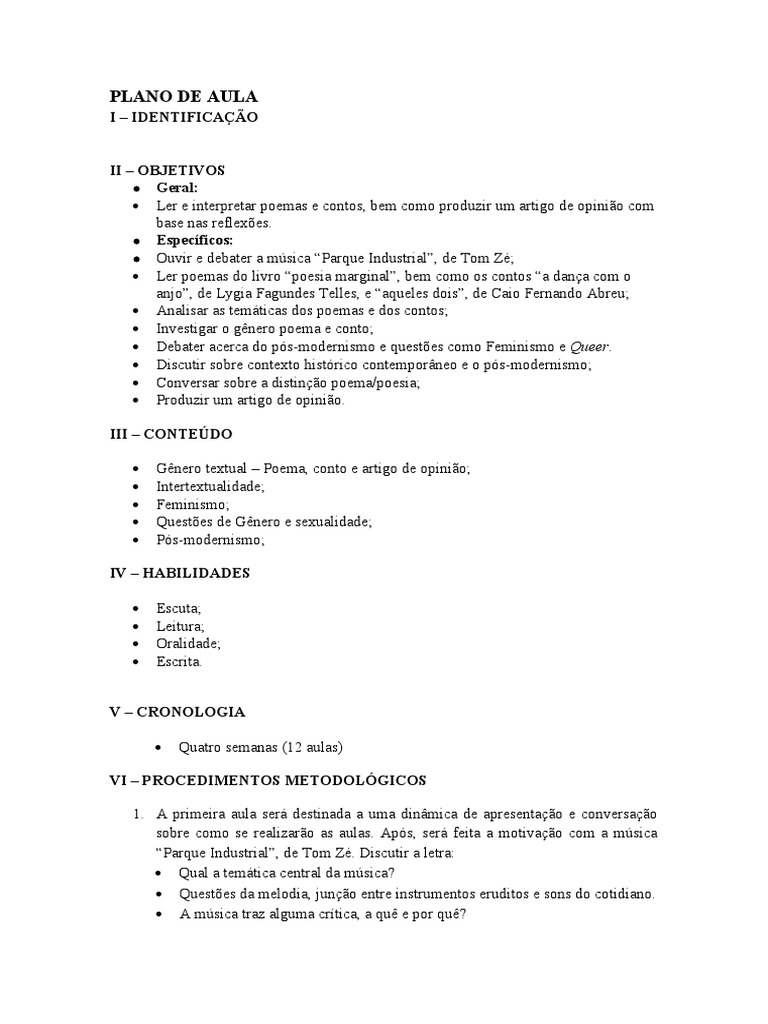 PLANO DE AULA Literatura Contemporânea 3 Ano | PDF | Machismo | Feminismo