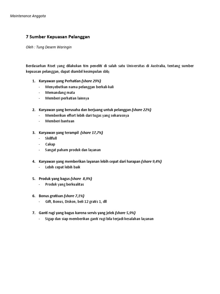 7 Sumber Kepuasan Pelanggan | PDF