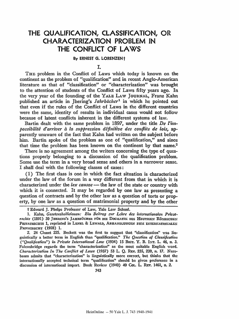 Characterization Issues in Conflict of Laws | PDF | Choice Of Law ...