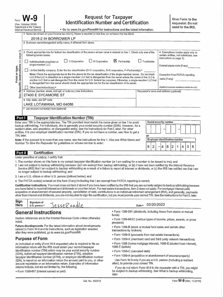 2018-2 Ih Borrower LP w9 | PDF