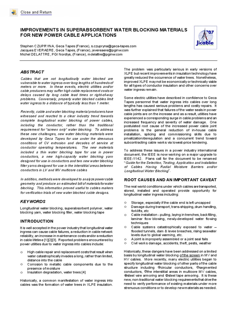 Improvements in superabsorbent water blocking material | PDF ...
