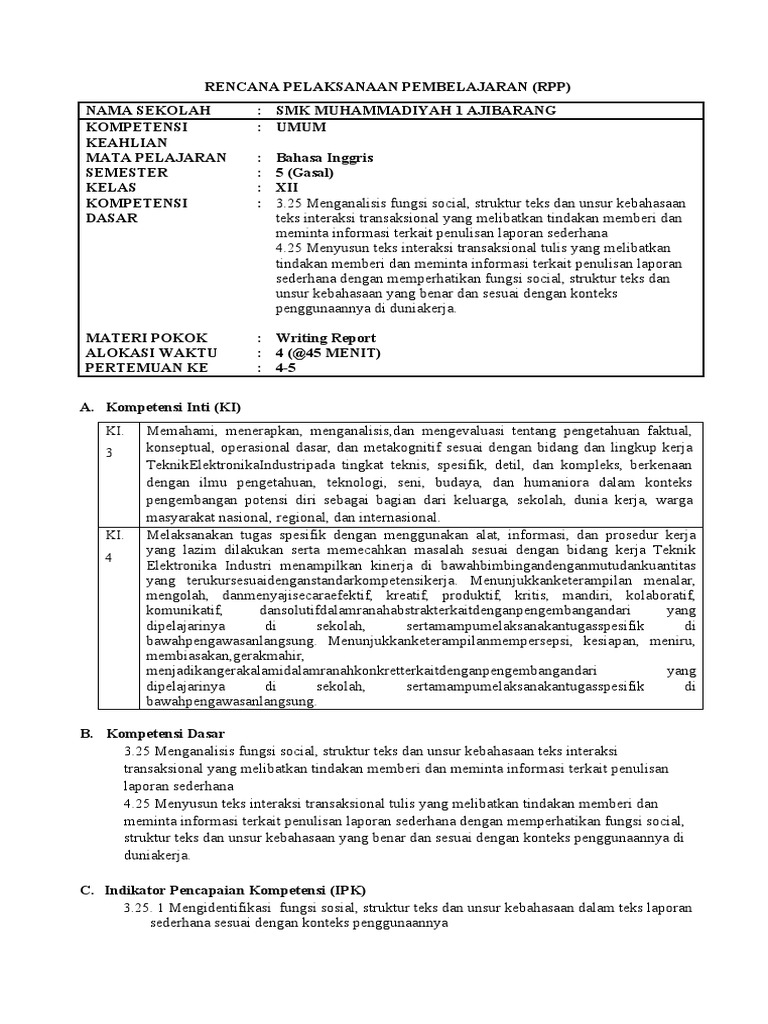 RPP Writing Report | PDF