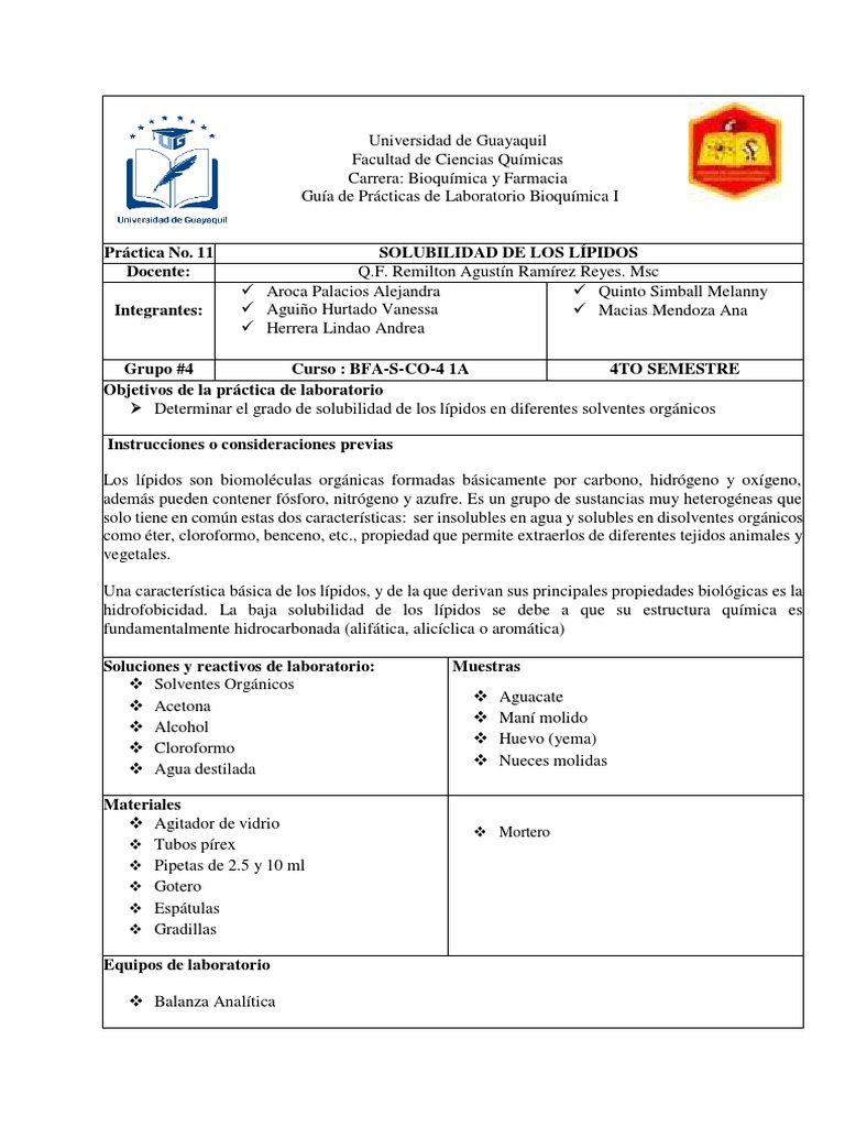 Solubilidad De Lipidos Practica 11 Pdf