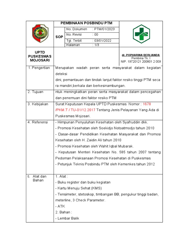 Sop Pembinaan Posbindu PTM | PDF | Kesehatan Holistik