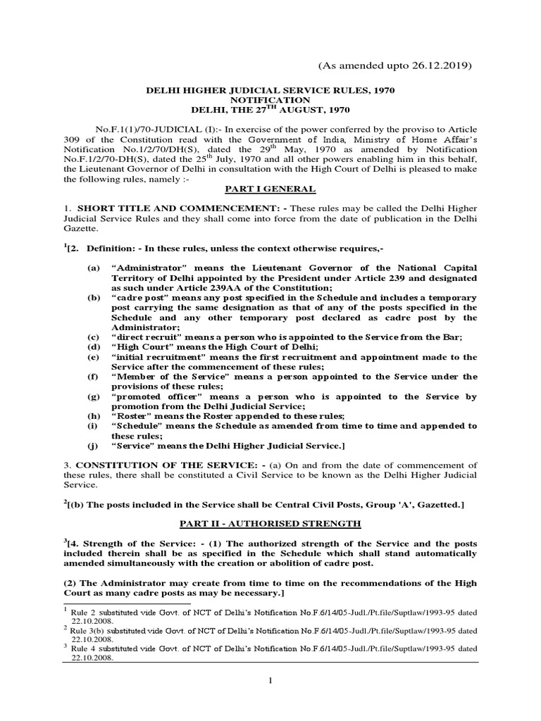Delhi Higher Judicial Service Rules 1970 | PDF | Judge | Common Law