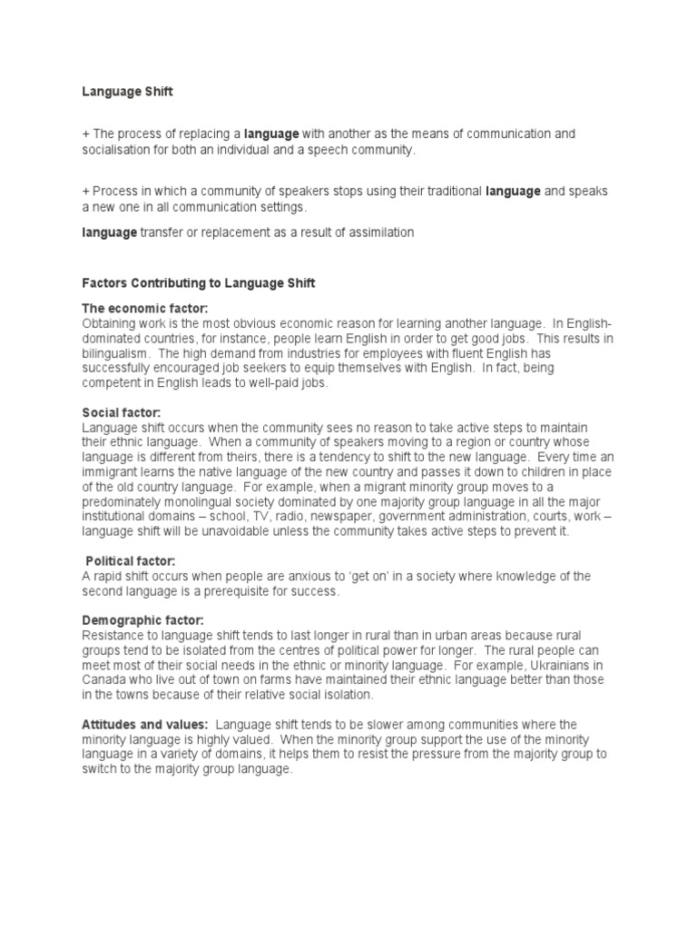Language Shift | PDF | English Language | Minority Group